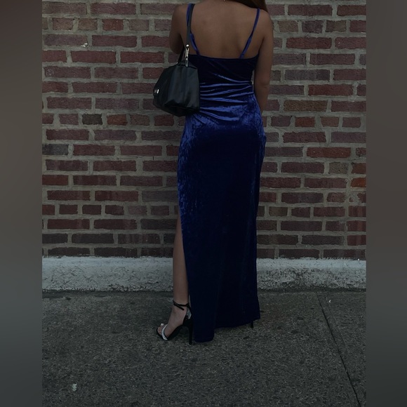 Dresses | Long Royal Blue Velvet Two Trap Dress With One Strap On Left ...
